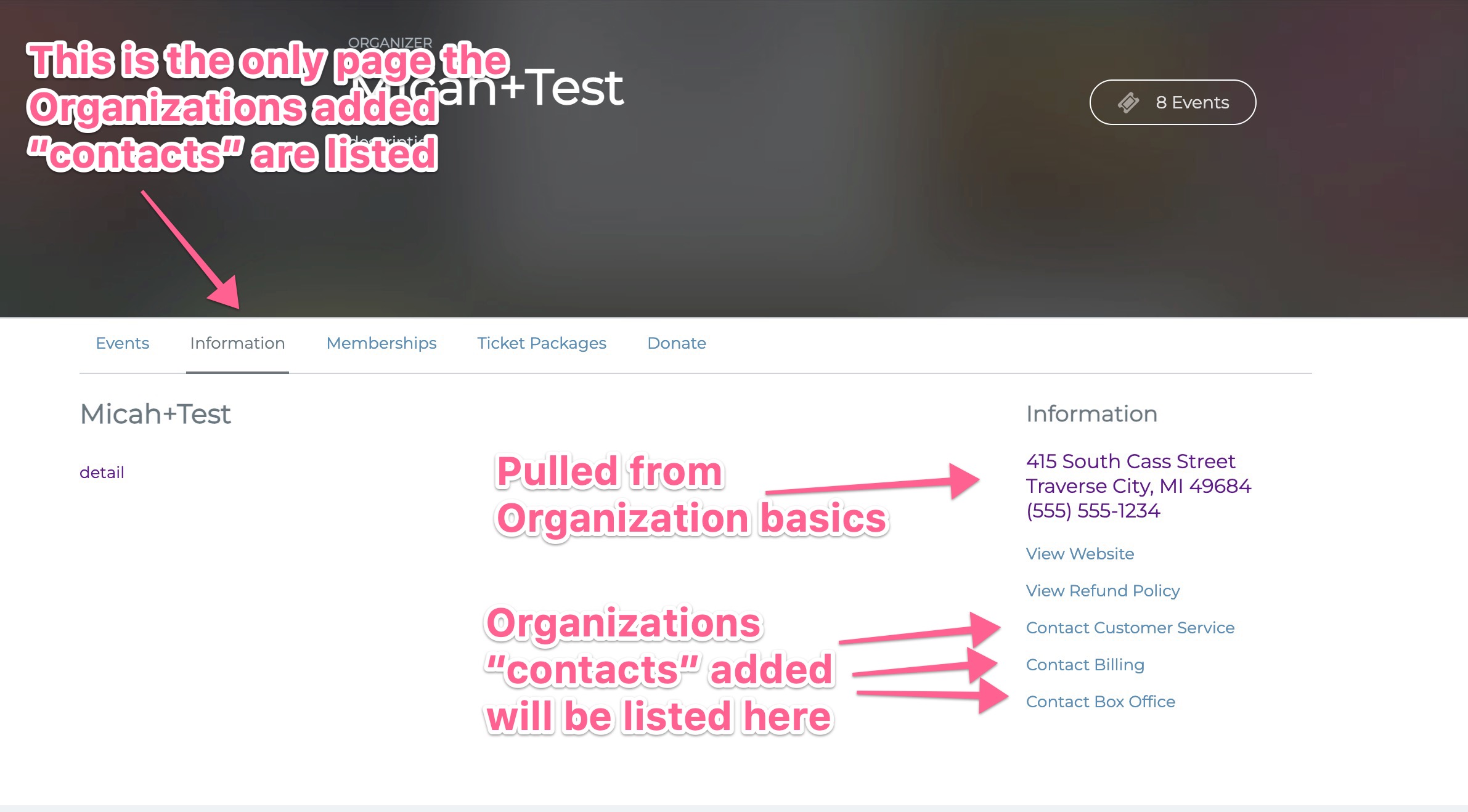 Add Contact Information for a Ticketing Organization – Support